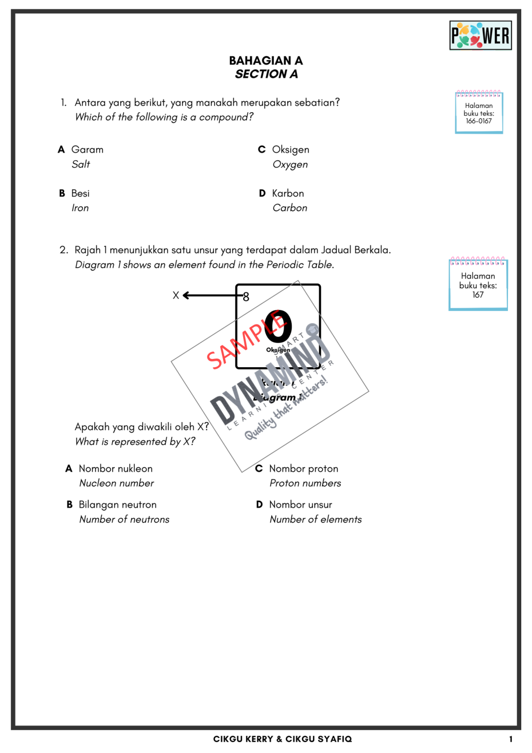 DLP 1 SET ULANGKAJI BAB 6 – BAB 9 SAINS TINGKATAN 1 (FORMAT UASA ...